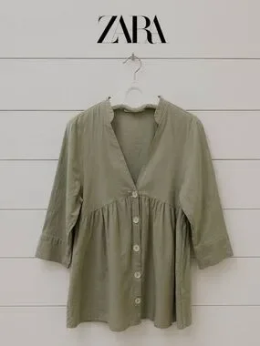 Zara | Tops | Zara Sage Green Buttondown Tunic Size S | Poshmark